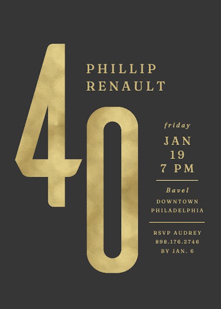 Bold Contrast 40 - Birthday Invitation Template (Free) | Greetings Island