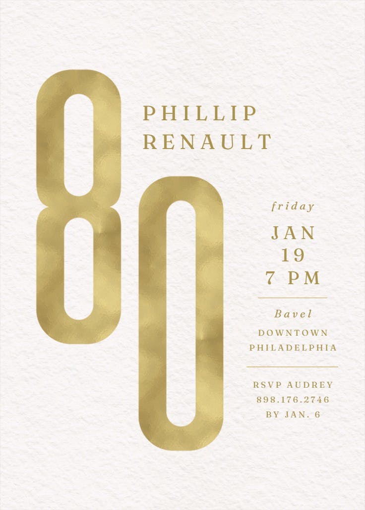 Golden Age 80 Birthday Invitation Template Free Greetings Island