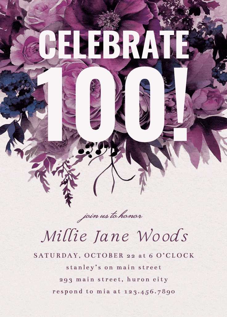 Burgundy Bouquet 100 - Birthday Invitation Template | Greetings Island