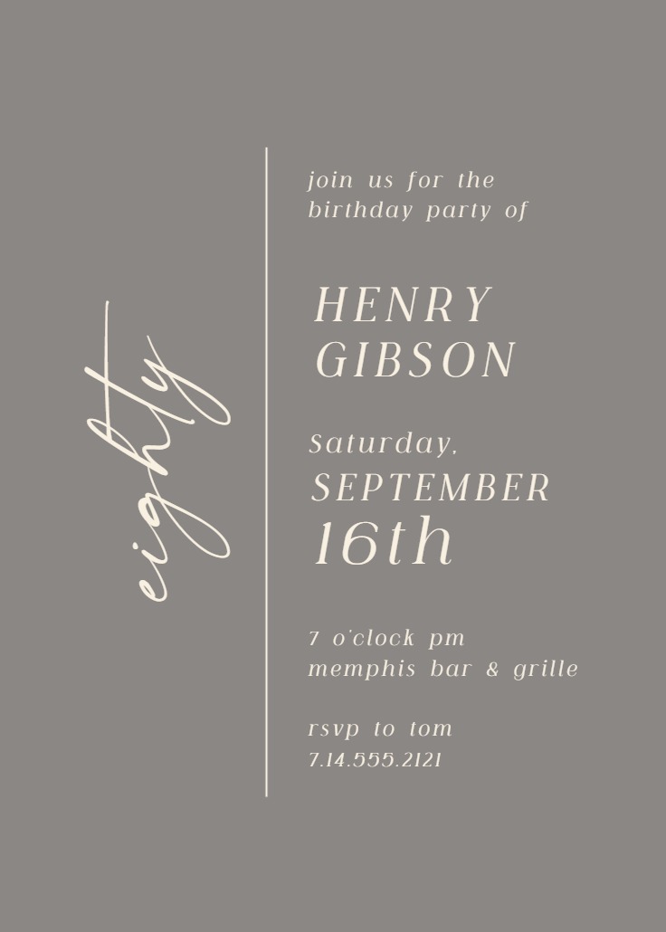 Charming Eighty - Birthday Invitation Template (Free) | Greetings Island
