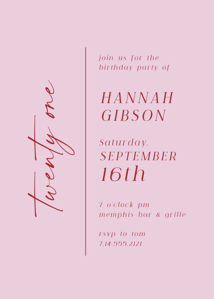 Classy 21 - Birthday Invitation Template (Free) | Greetings Island