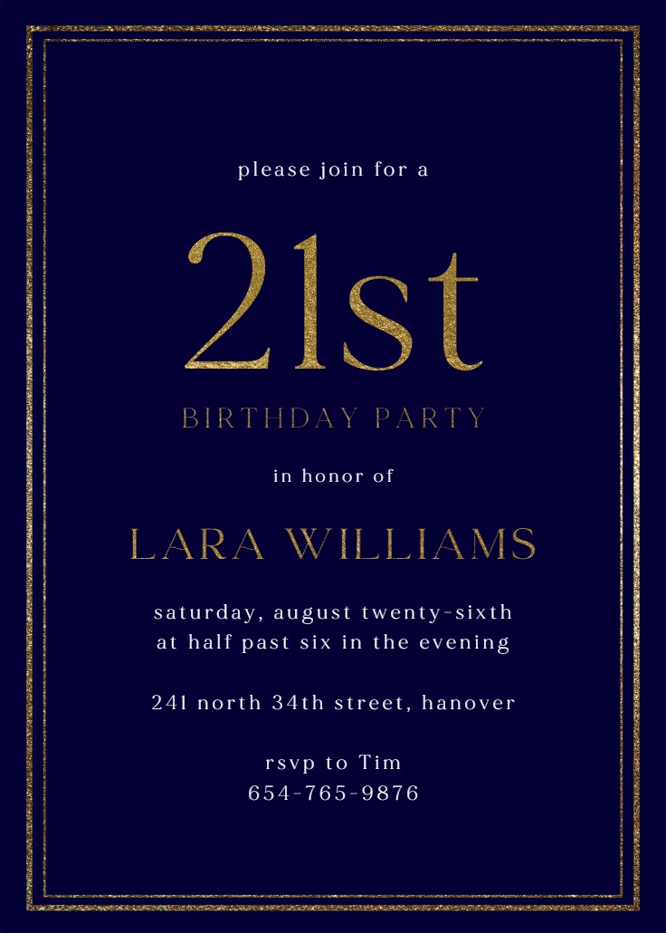 Classy 21 - Birthday Invitation Template (Free) | Greetings Island