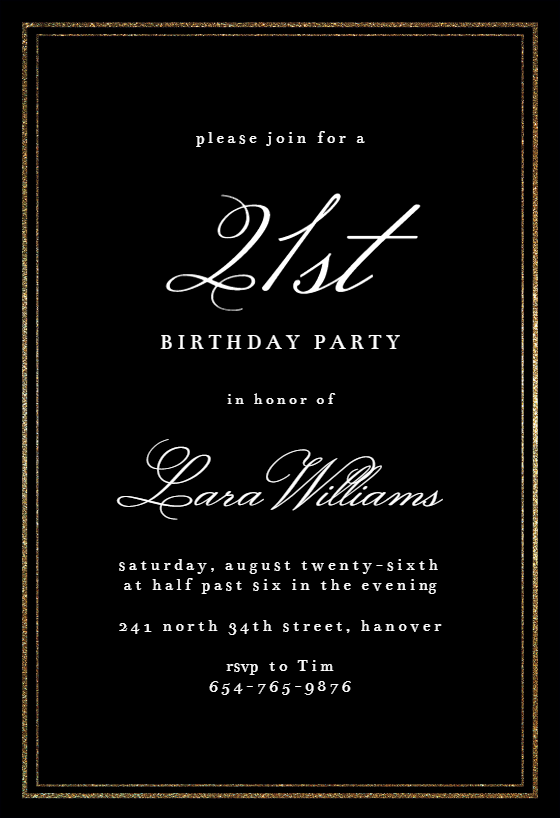 Classy 21 - Birthday Invitation Template (Free) | Greetings Island
