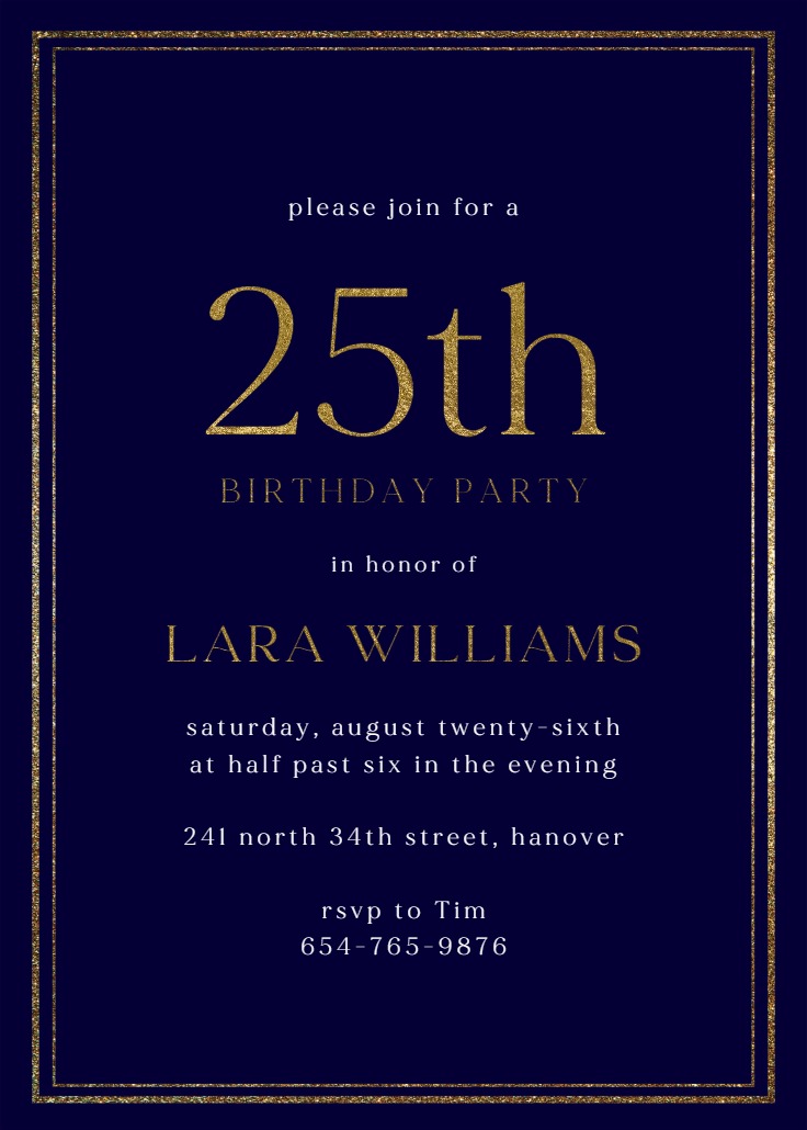 Classy 25 - Birthday Invitation Template (Free) | Greetings Island