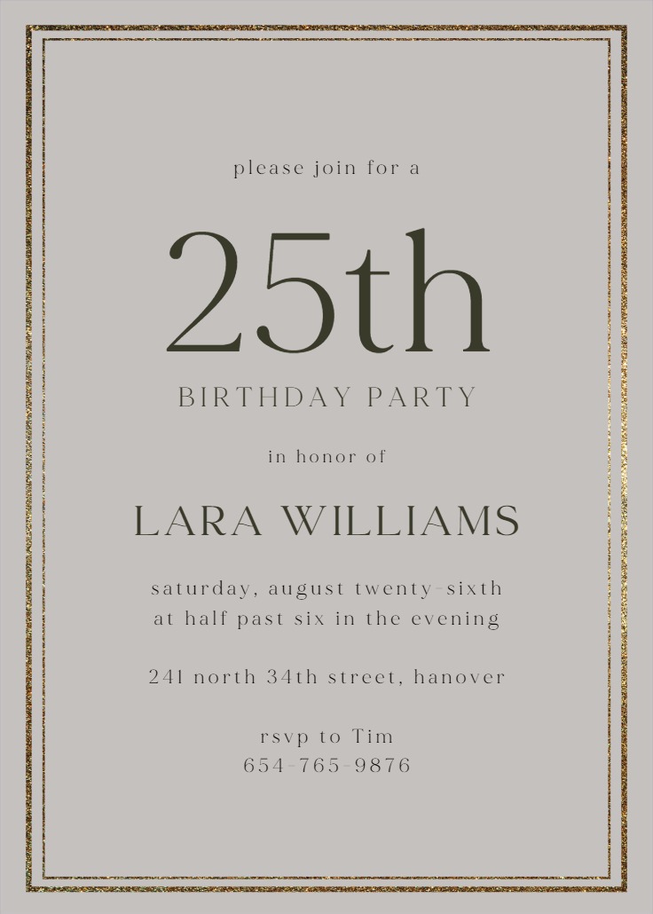 Classy 25 - Birthday Invitation Template (Free) | Greetings Island