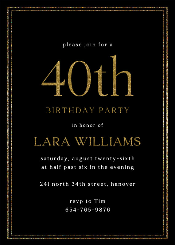 Classy 40 - Birthday Invitation Template (Free) | Greetings Island
