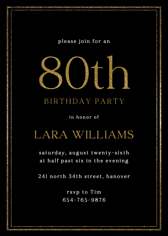 Classy 80 Birthday Invitation Template Free Greetings Island