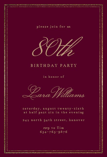 Classy 80 Birthday Invitation Template Free Greetings Island