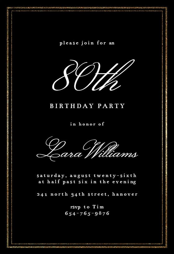 Classy 80 Birthday Invitation Template Free Greetings Island