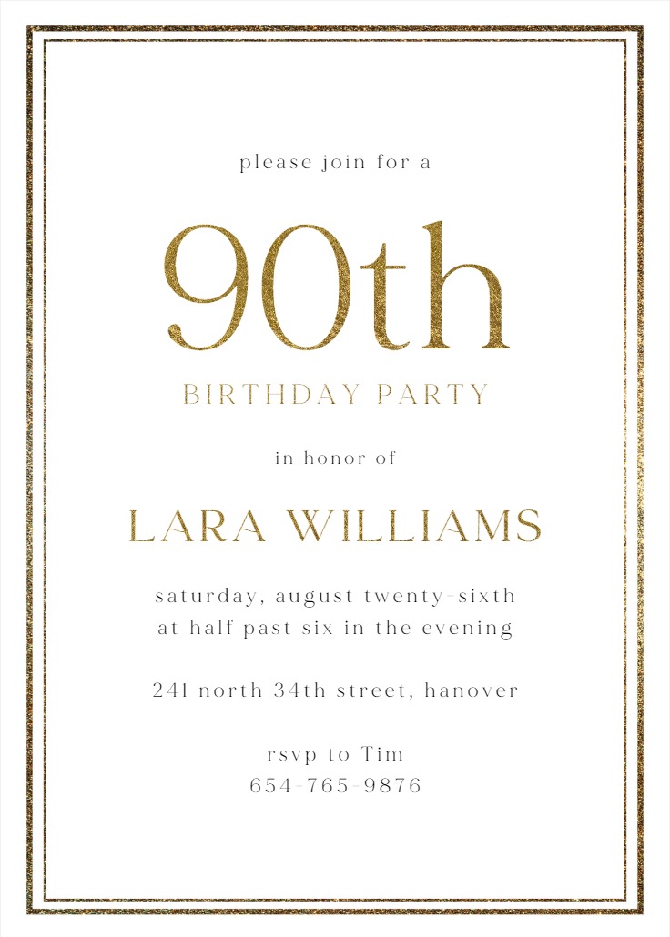 Elegant 90 - Birthday Invitation Template (Free) | Greetings Island