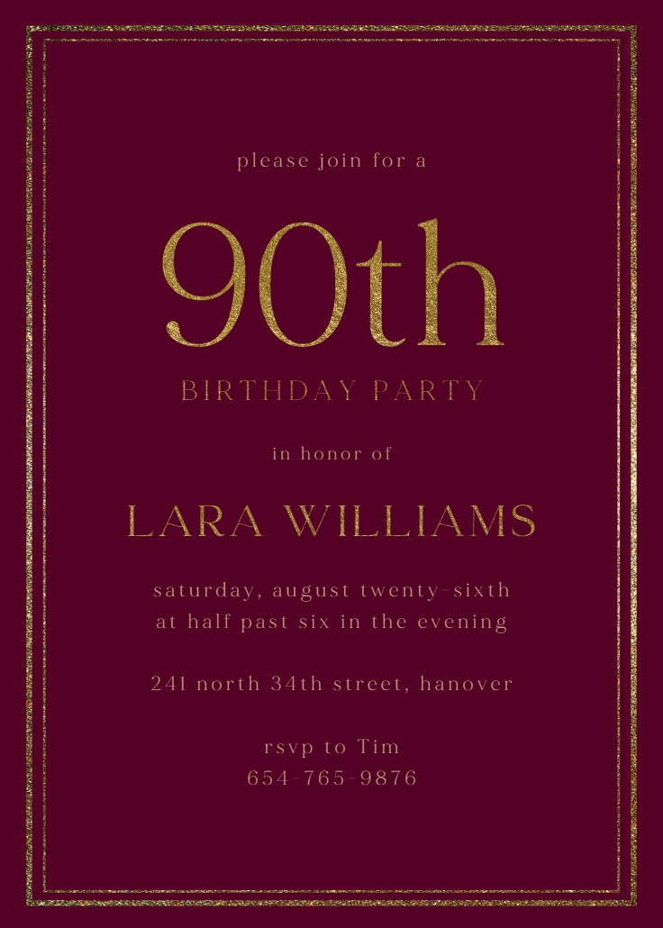 Classy 90 - Birthday Invitation Template (Free) | Greetings Island