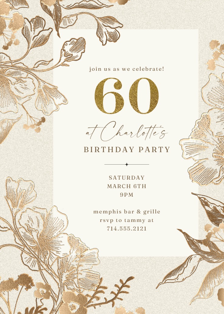 Coppery Ink 60 - Birthday Invitation Template (Free) | Greetings Island