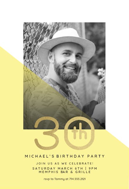 Diagonal Split 30 - Birthday Invitation Template (Free) | Greetings Island