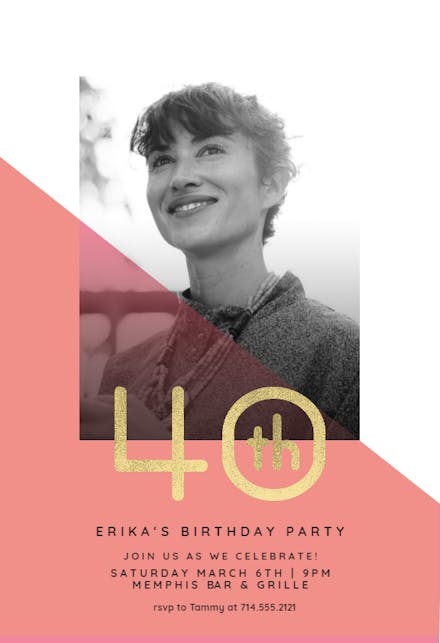 Diagonal Split 40 - Birthday Invitation Template (Free) | Greetings Island