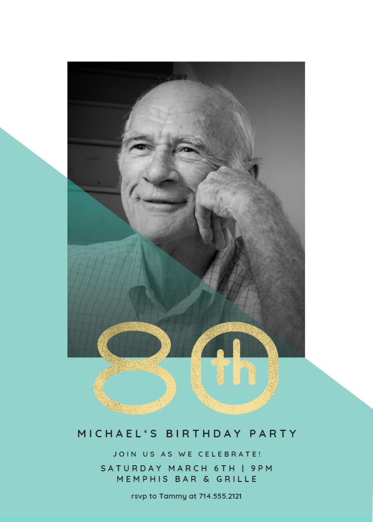 Diagonal split 80 - Birthday Invitation Template (Free) | Greetings Island