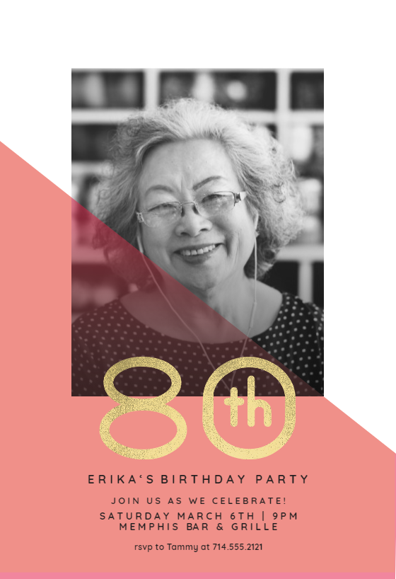Diagonal split 80 - Birthday Invitation Template (Free) | Greetings Island