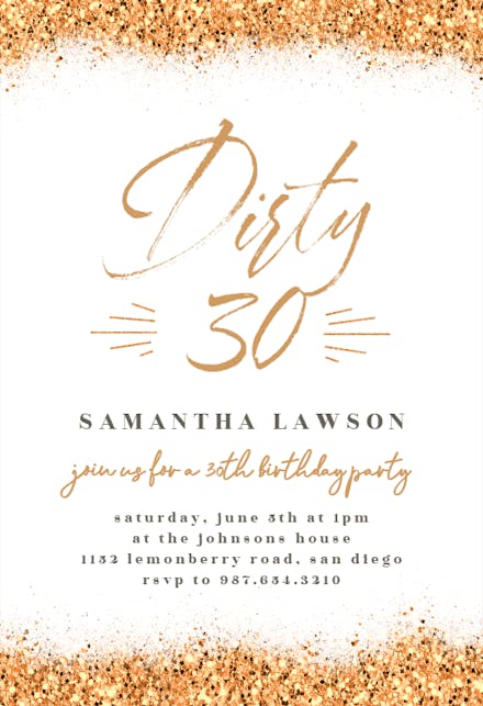 Dirty 30 - Birthday Invitation Template (Free) | Greetings Island