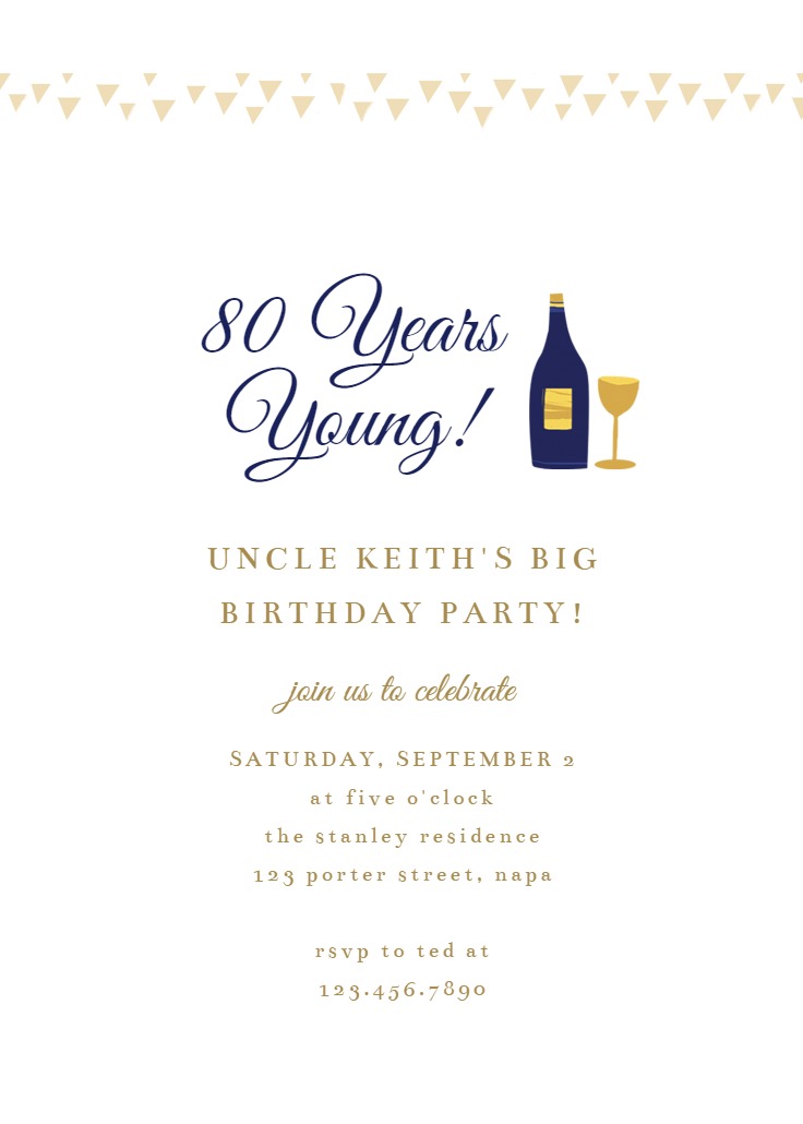 Elegant 80 Birthday Invitation Template Free Greetings Island