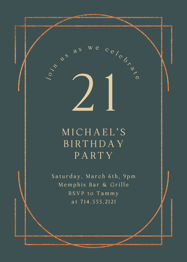 Elegant 21 - Birthday Invitation Template (Free) | Greetings Island