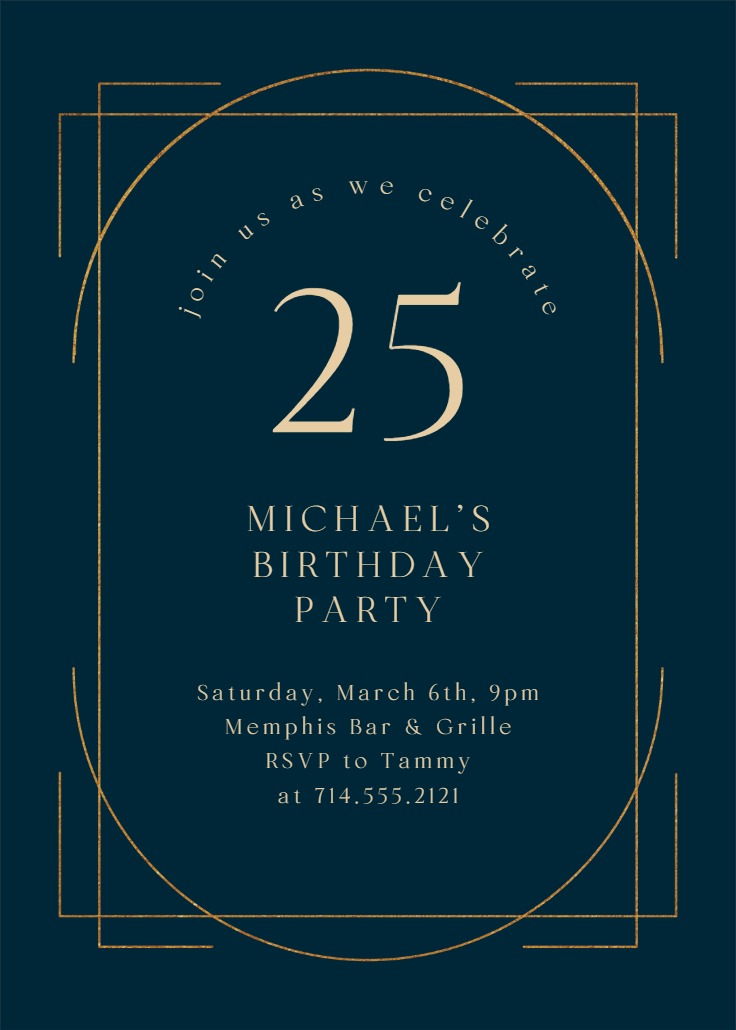 Elegant 25 - Birthday Invitation Template (Free) | Greetings Island