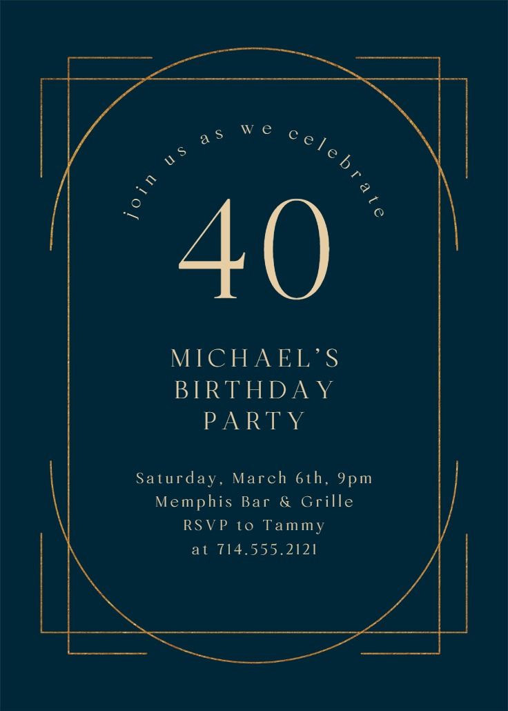 Elegant 40 - Birthday Invitation Template (Free) | Greetings Island