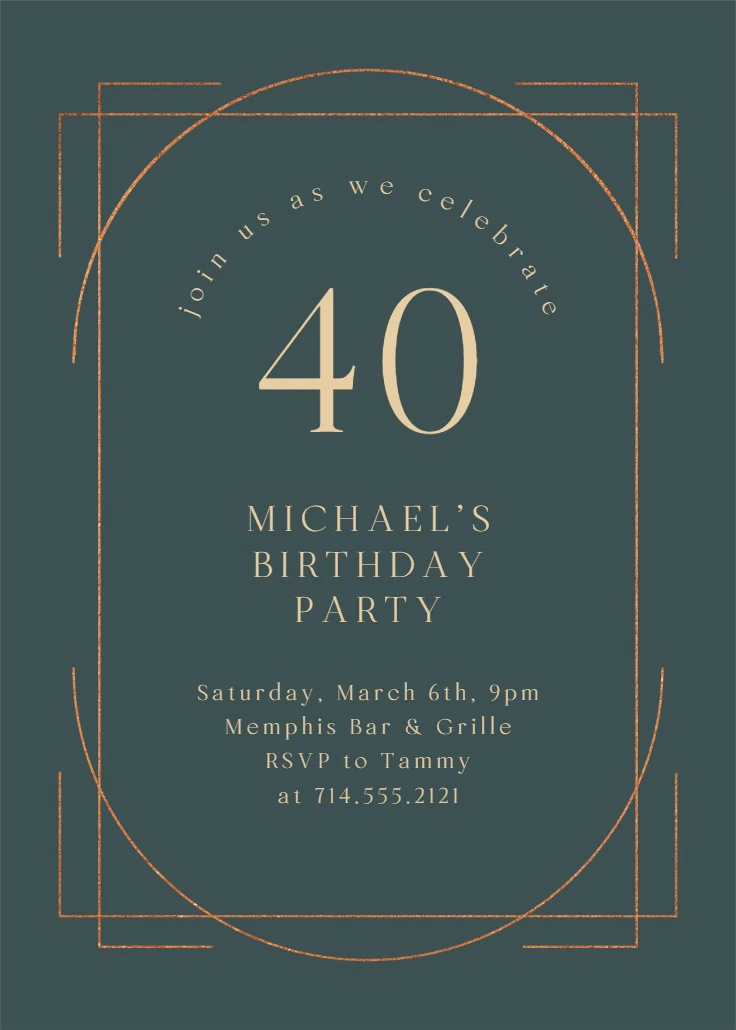 Elegant 40 - Birthday Invitation Template (Free) | Greetings Island