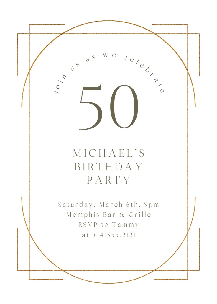 Elegant 50 - Birthday Invitation Template (Free) | Greetings Island