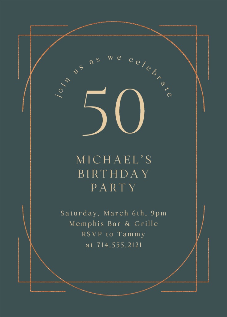 Elegant 50 - Birthday Invitation Template (Free) | Greetings Island