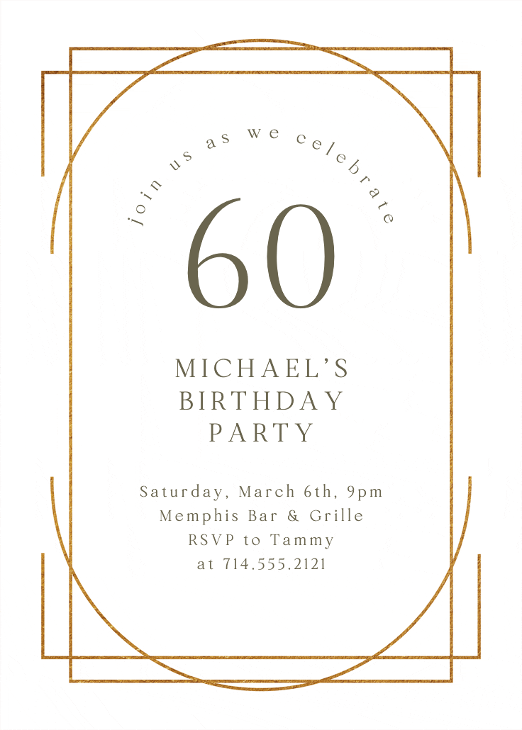 Elegant 60 - Birthday Invitation Template (Free) | Greetings Island