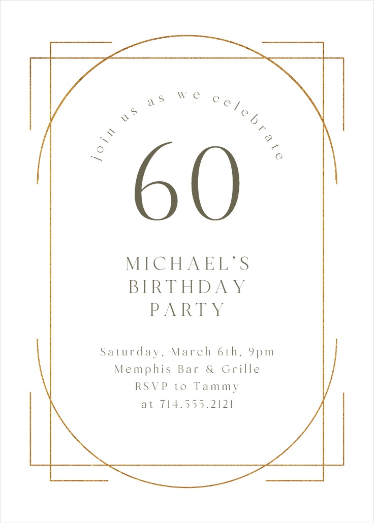 Elegant 60 - Birthday Invitation Template (Free) | Greetings Island