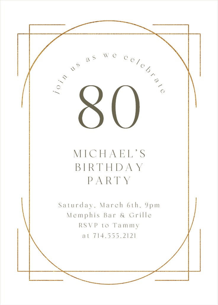 Elegant 80 - Birthday Invitation Template (Free) | Greetings Island