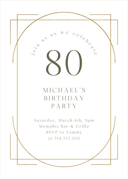 Elegant 80 Birthday Invitation Template Free Greetings Island