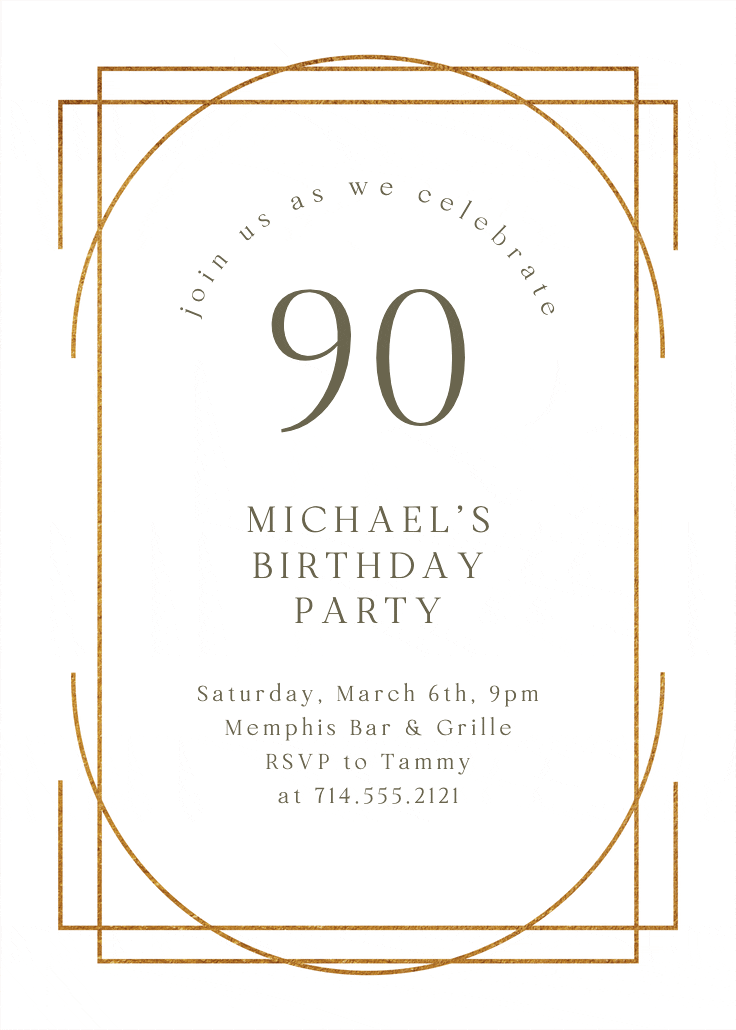 Elegant 90 - Birthday Invitation Template (Free) | Greetings Island