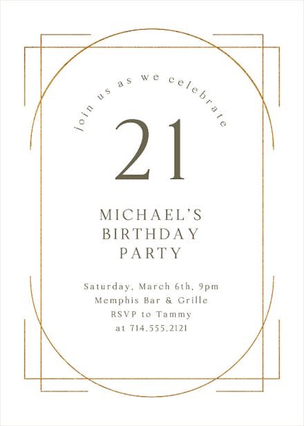 Elegant 21 - Birthday Invitation Template (Free) | Greetings Island