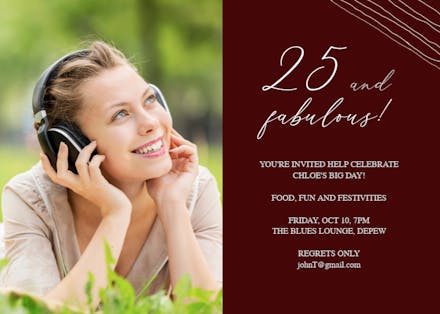 Fab 25 - Birthday Invitation Template (Free) | Greetings Island