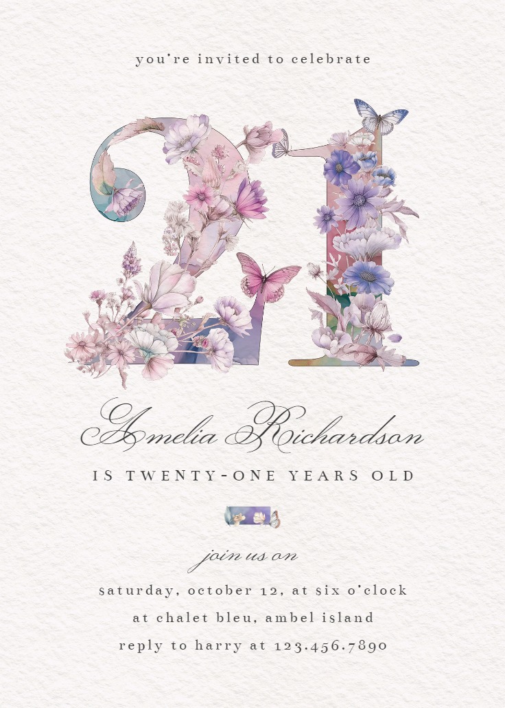 Fluttery Florals 21 - Birthday Invitation Template | Greetings Island