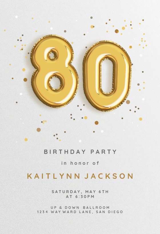 80th Birthday Invitation Templates Free Greetings Island