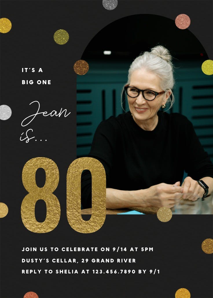 Glitter Age 80 Birthday Invitation Template Free Greetings Island