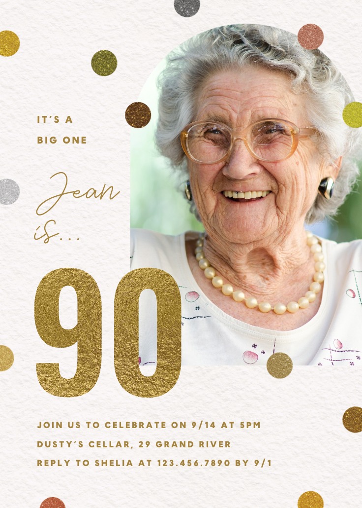 Glitter Age 90 - Birthday Invitation Template (Free) | Greetings Island