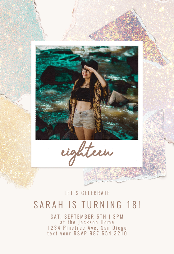 Sweet 18 Photo - Birthday Invitation Template (Free) | Greetings Island