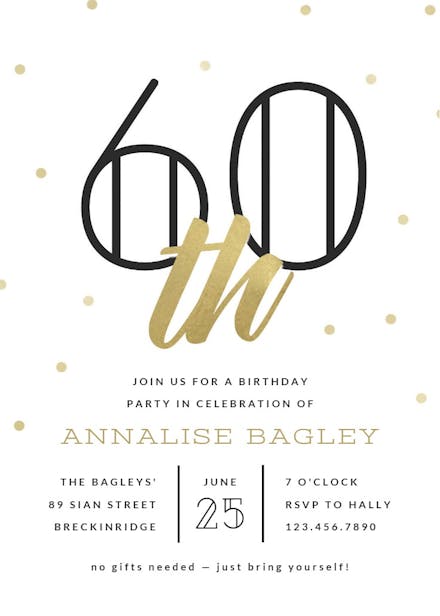 Elegant 60 - Birthday Invitation Template (Free) | Greetings Island