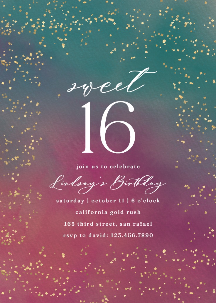 Golden confetti Party at 16 - Sweet 16 Invitation Template (Free ...