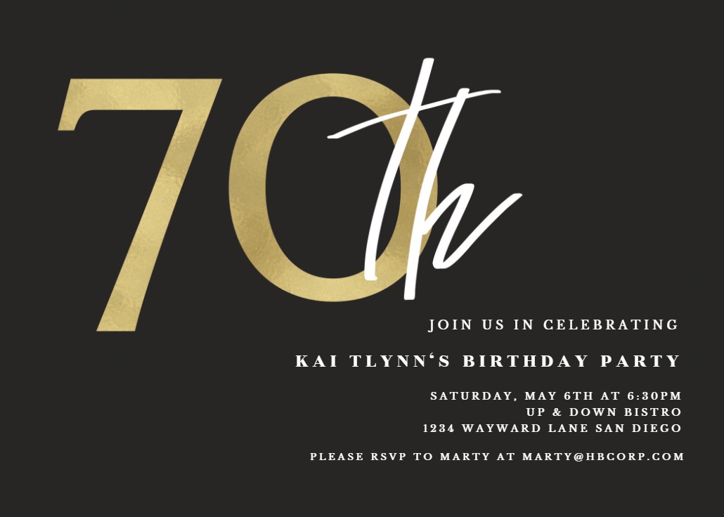 Golden Numerals 70 - Birthday Invitation Template (Free) | Greetings Island