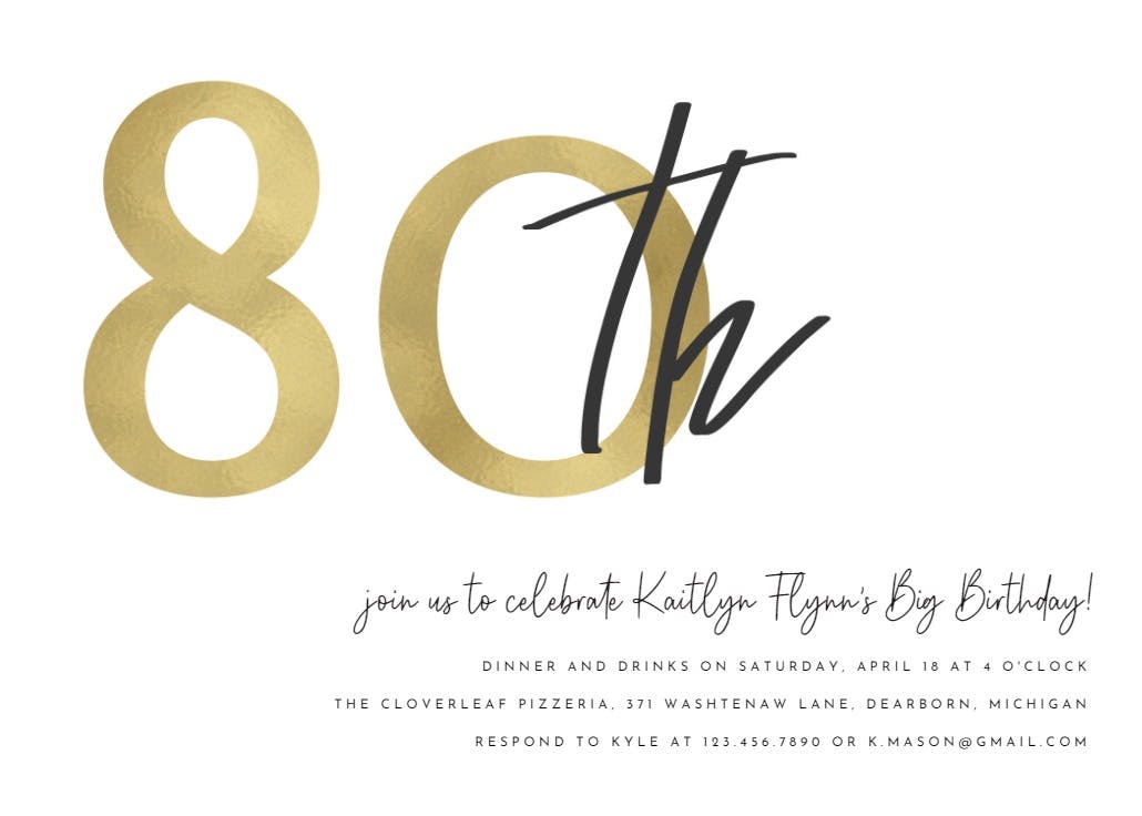 Simple Script 80 Birthday Invitation Template Free Greetings Island