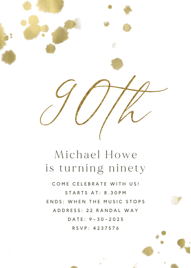 Golden paint spray at 90 - Birthday Invitation Template (Free ...