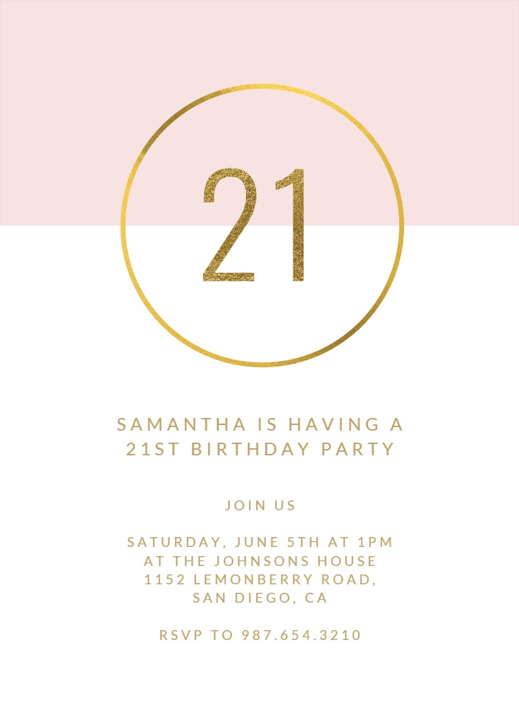 Classy 21 - Birthday Invitation Template (Free) | Greetings Island