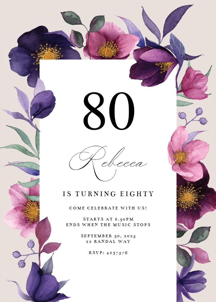 Growing joy at 80 - Birthday Invitation Template | Greetings Island