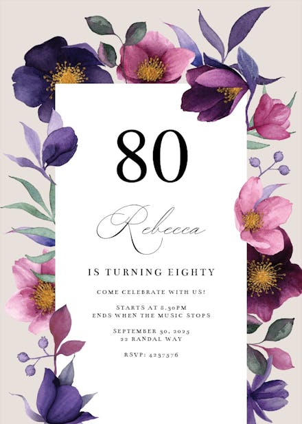 Growing Love 80 Birthday Invitation Template Greetings Island