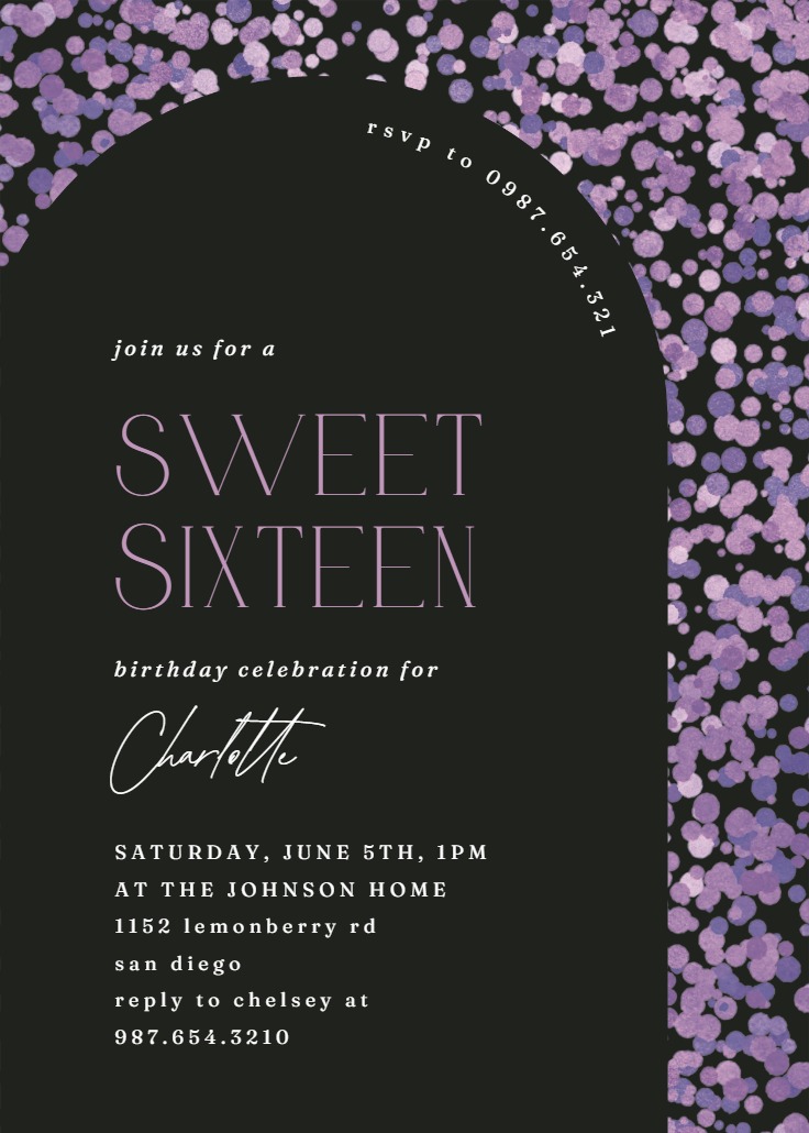 Lavender confetti at 16 - Sweet 16 Invitation Template (Free ...