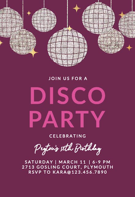 Mega Fun Disco Party - Birthday Invitation Template (Free) | Greetings ...